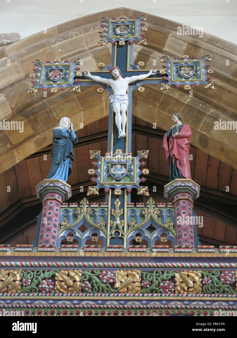 A view of the ornamental decoration of Christ on the Cross on the top ...