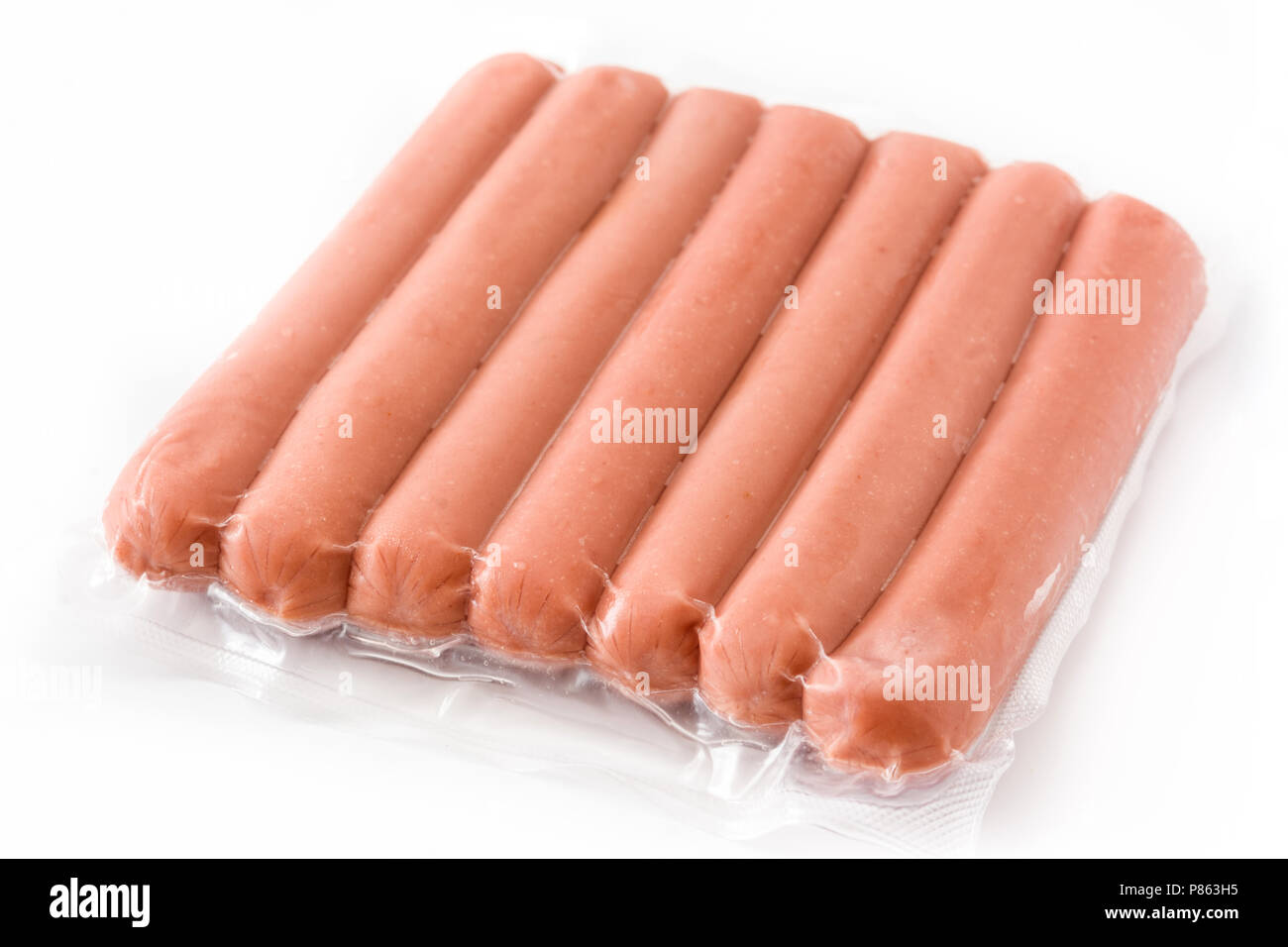 Packaged sausages isolated on white background Stock Photo - Alamy