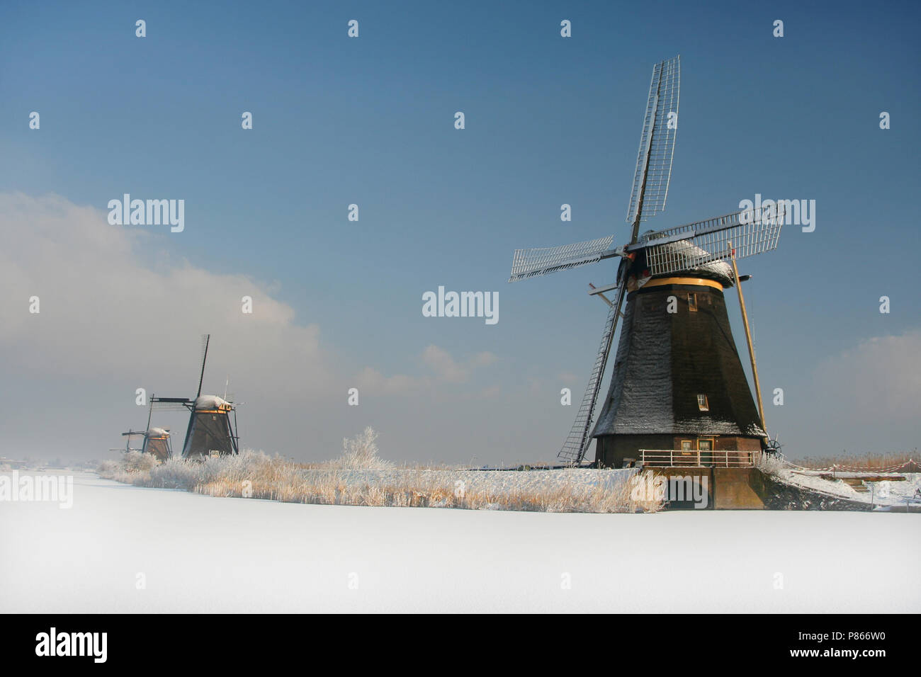 Winterlandschap met molen; Winter landscape with windmill Stock Photo ...