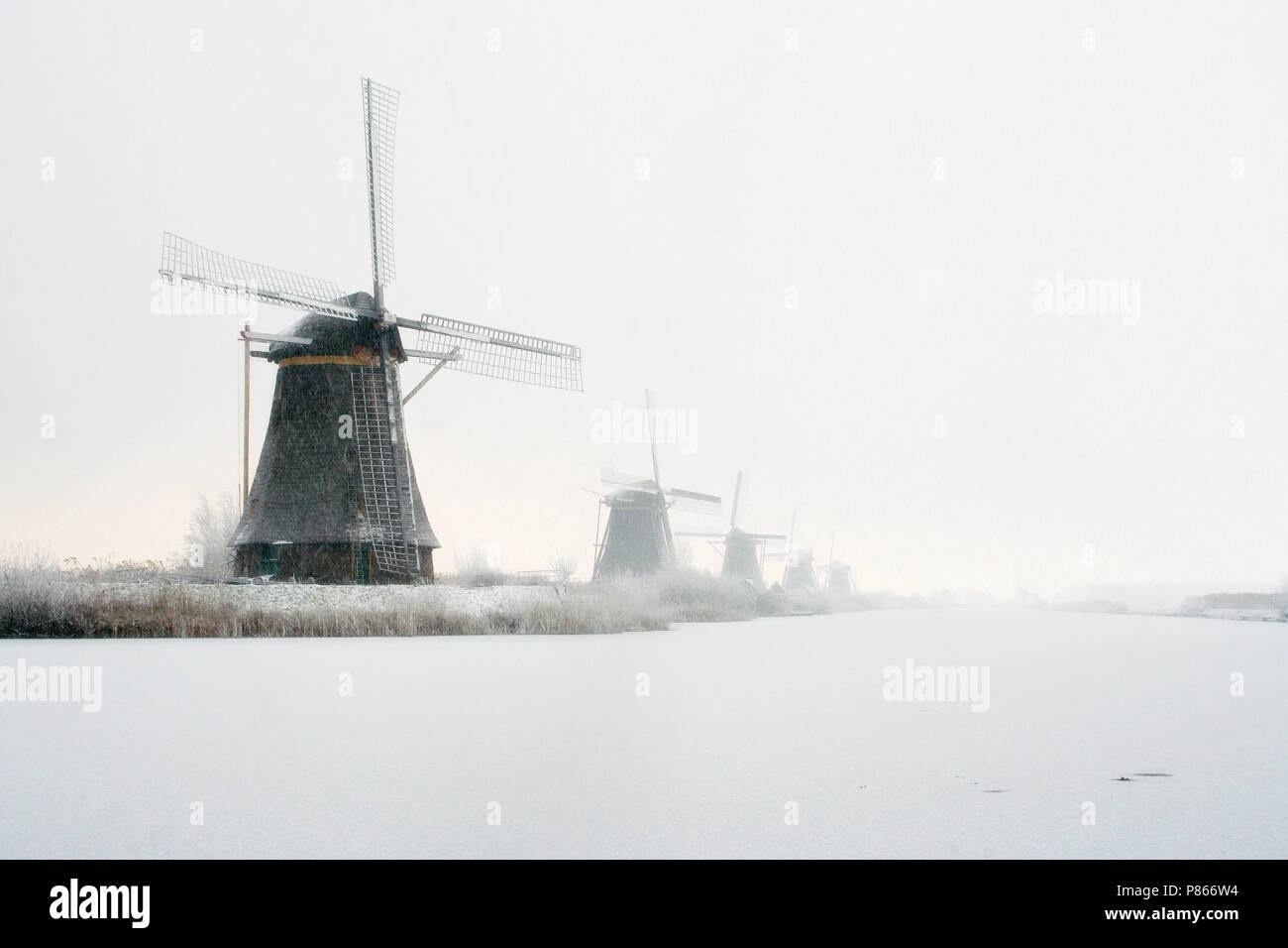 Winterlandschap met molen; Winter landscape with windmill Stock Photo ...