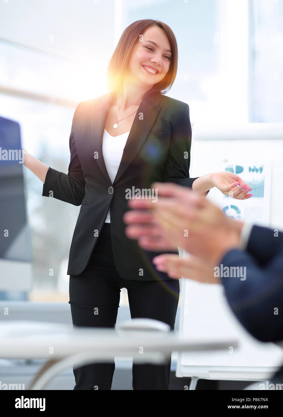 business lady makes a report on the business presentation. women and ...