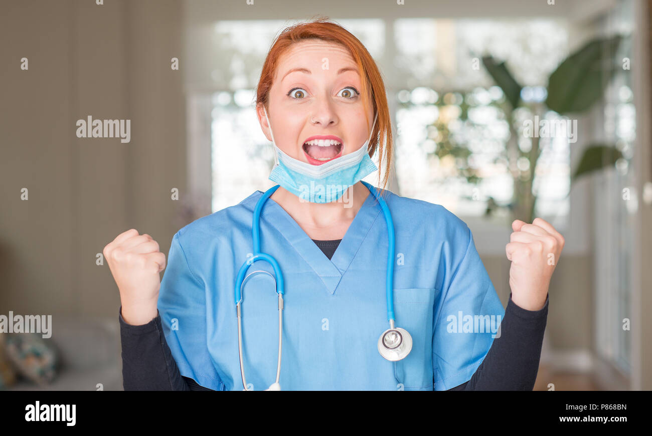 Medical professional woman with stethoscope screaming proud and ...