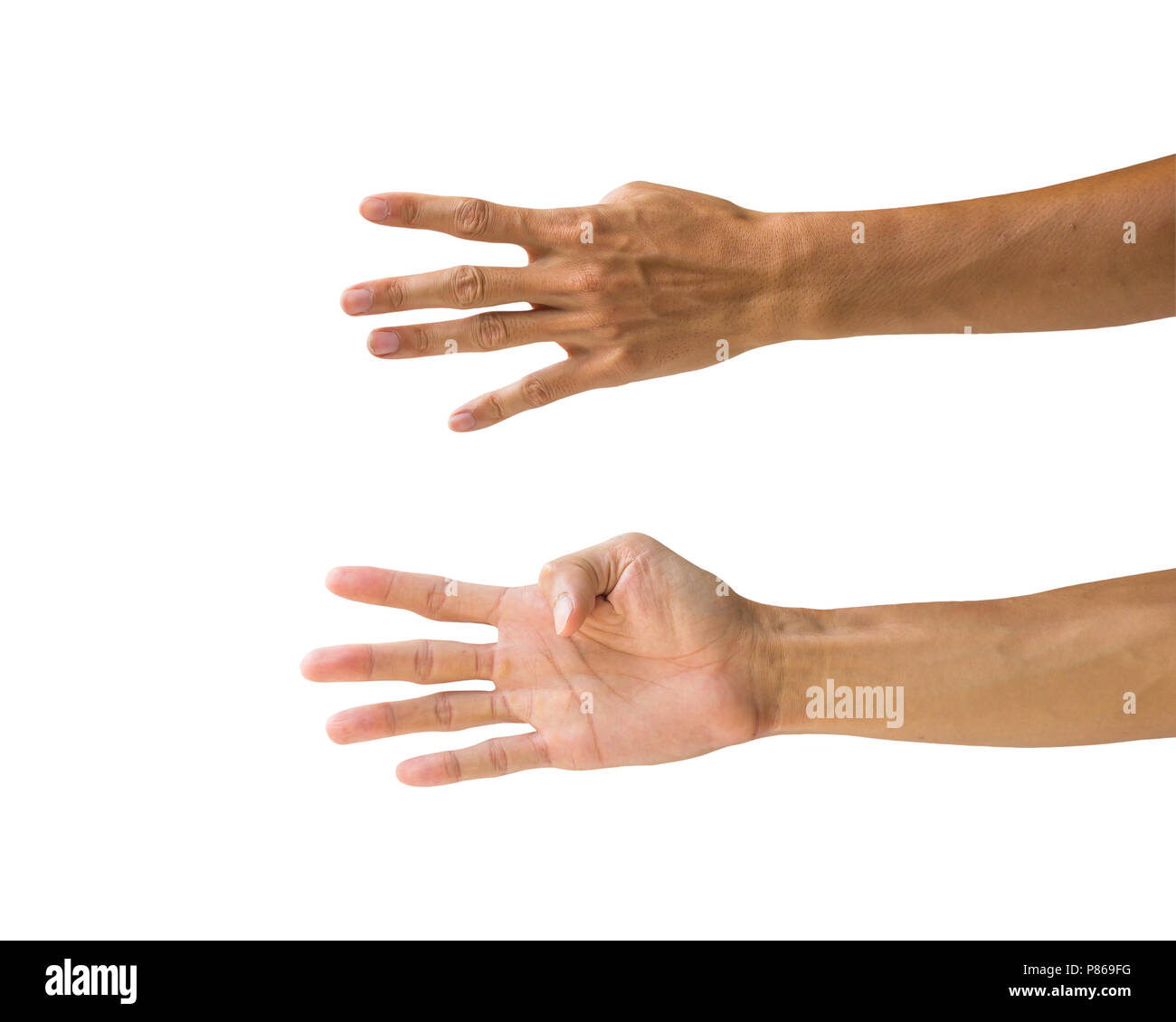 Clipping path hand gestures isolated on white background. Hand making number five sign or symbol ...