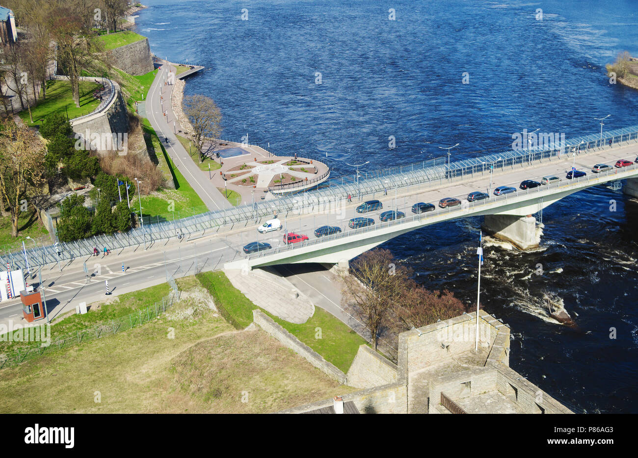 The bridge between Ivangorod and Narva. Border of Estonia and Russia ...