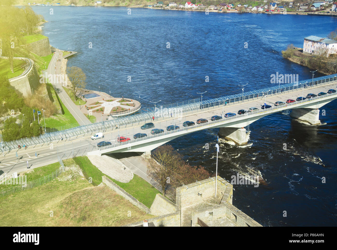The bridge between Ivangorod and Narva. Border of Estonia and Russia ...