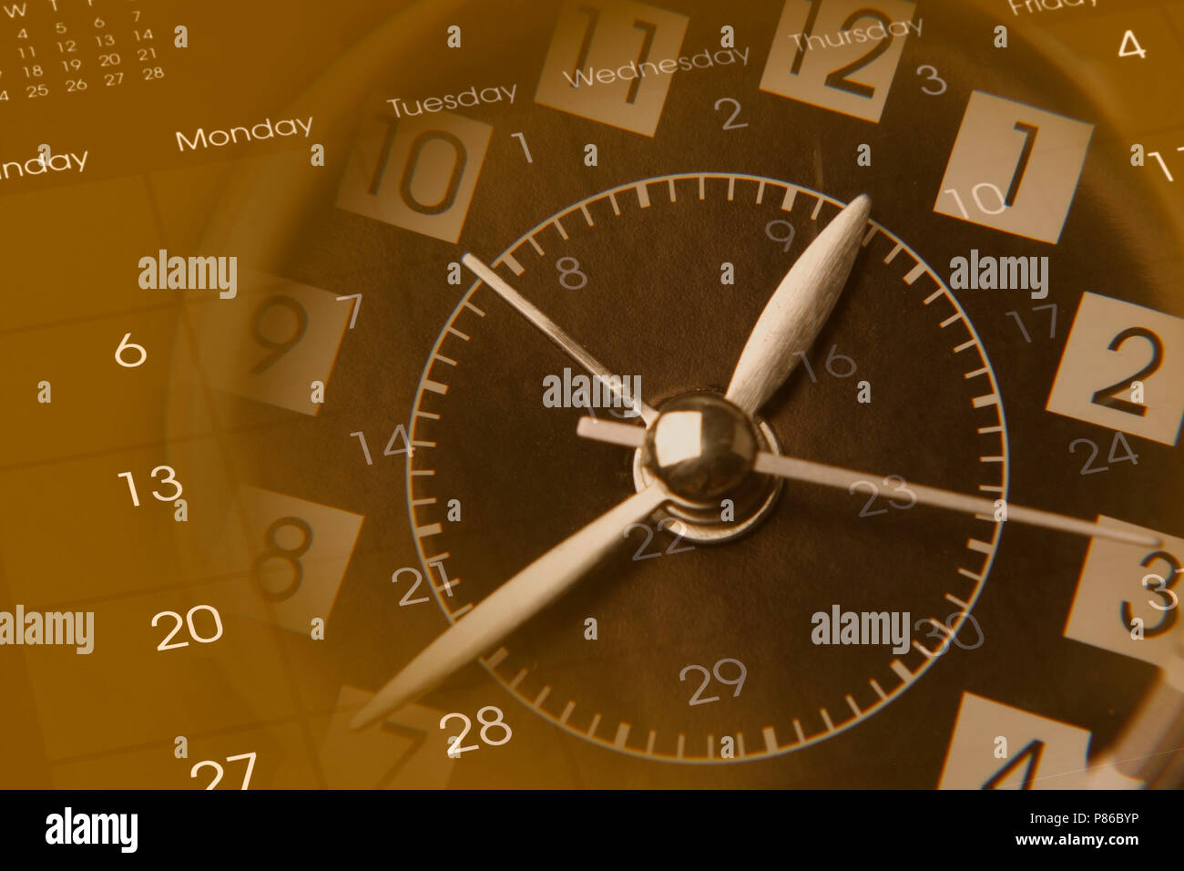 Clock face and calendar composite Stock Photo - Alamy