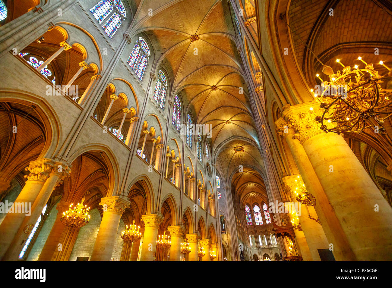 PARIS, FRANCE - JULY 1, 2017: central nave interior of Our Lady of ...