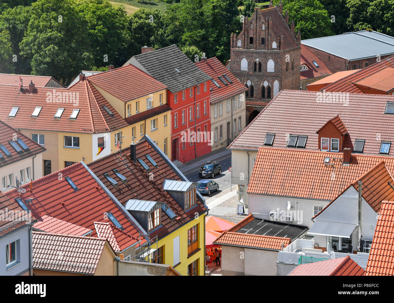 Templin, Germany. 27th June, 2018. View from the tower of the St Mary ...