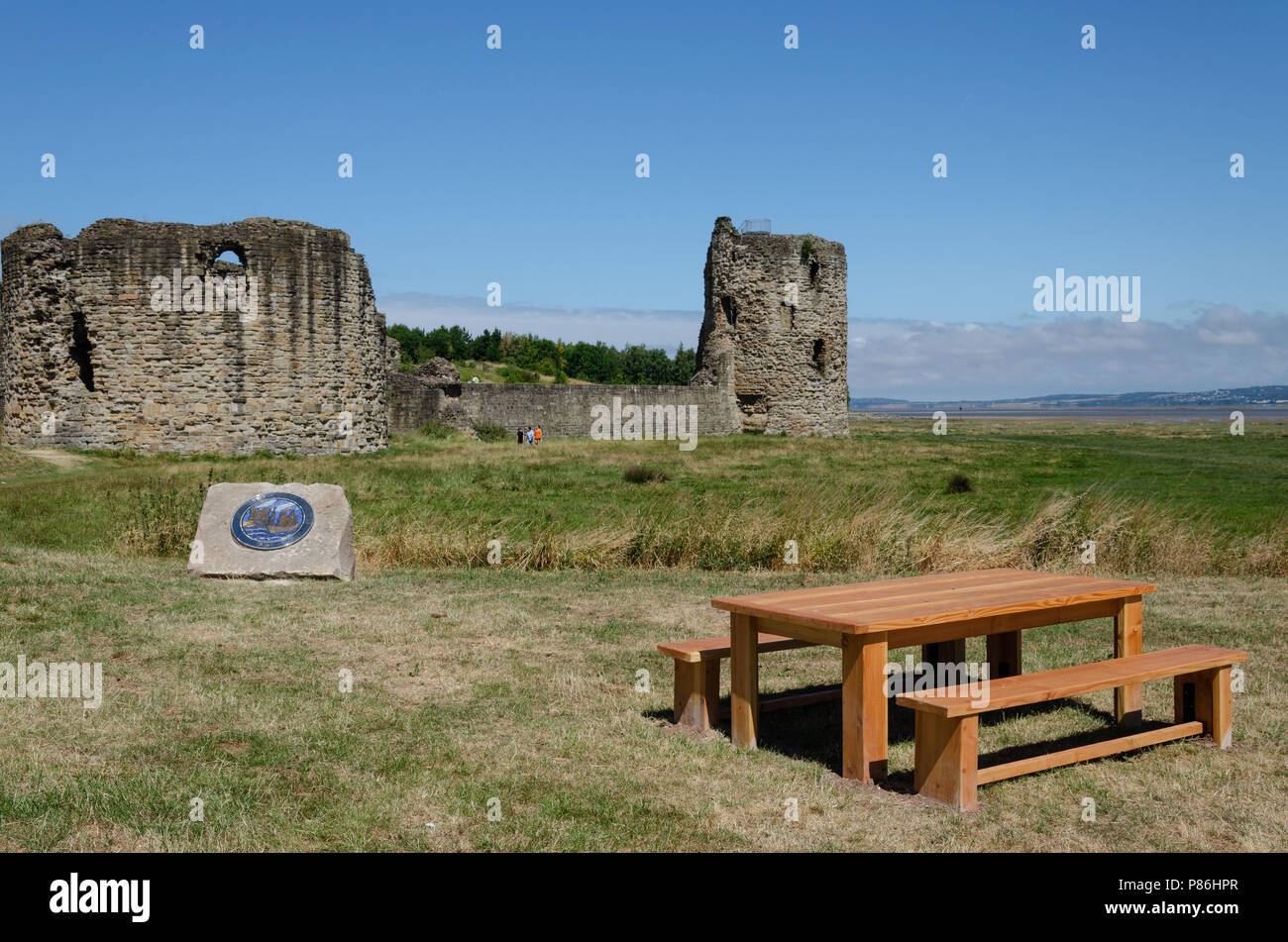 Flint, UK. June 9, 2018. New picnic tables and a plaque mounted on ...
