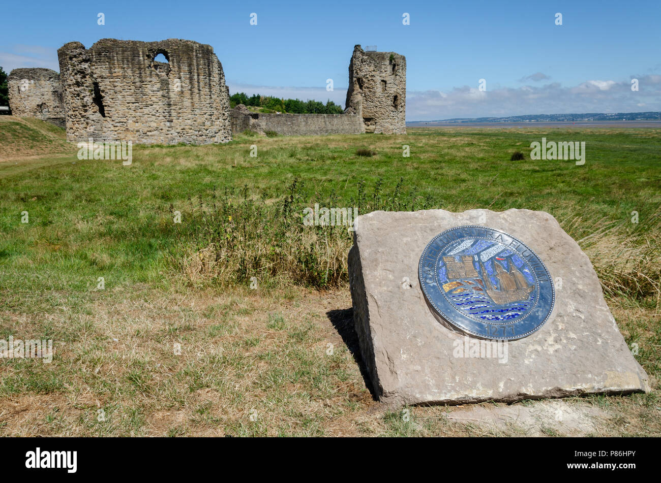 Flint, UK. June 9, 2018. A plaque with a design based around the Flint ...