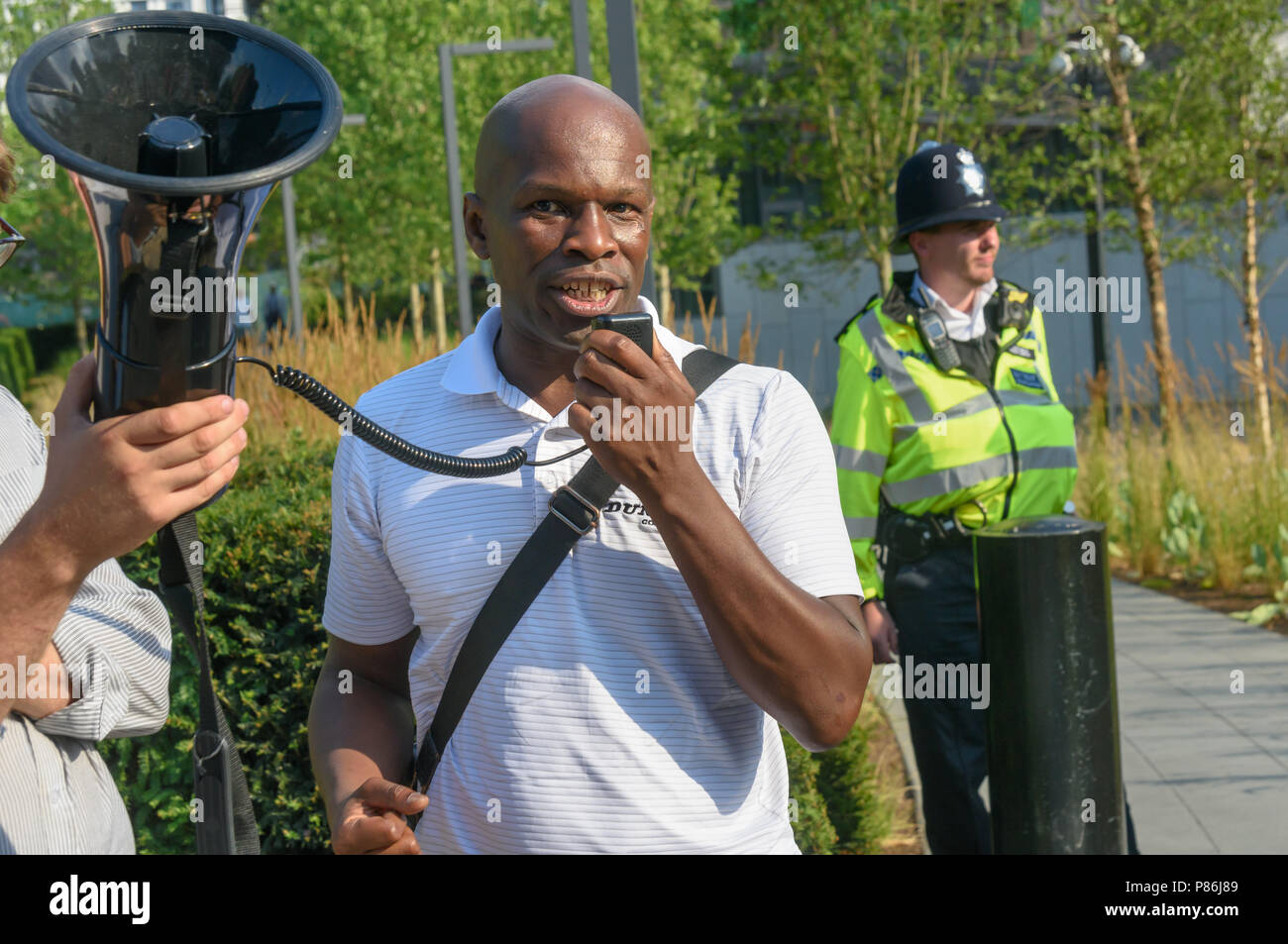 London, UK. 9th July 2018. Local Labour Councillor Maurice McLeod ...