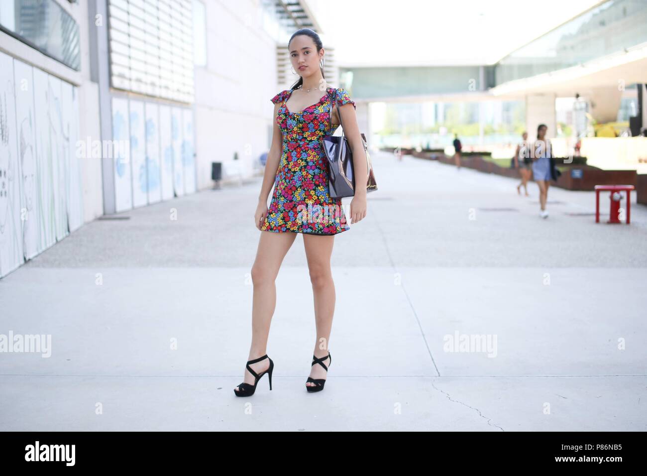 Majdouline Akil posing on the street during Mercedes Benz Fashion Week ...