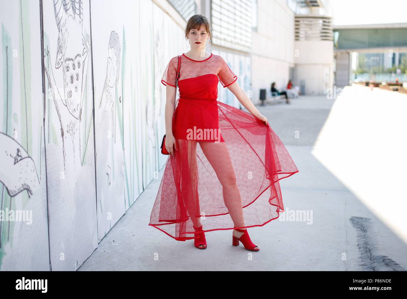 Martina Torres posing on the street during Mercedes Benz Fashion Week ...