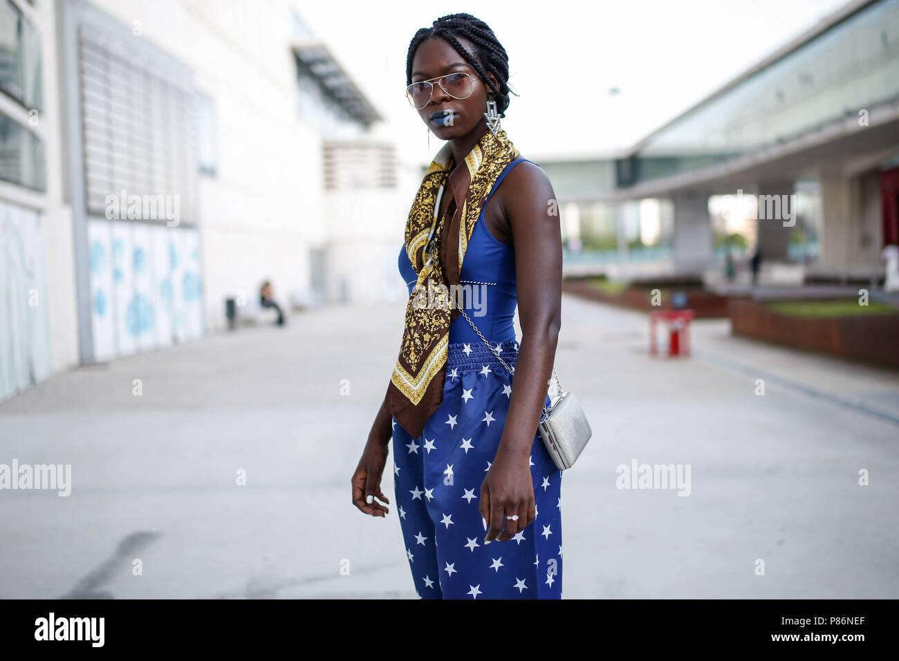 Dorothy Ghansah posing on the street during Mercedes Benz Fashion Week ...