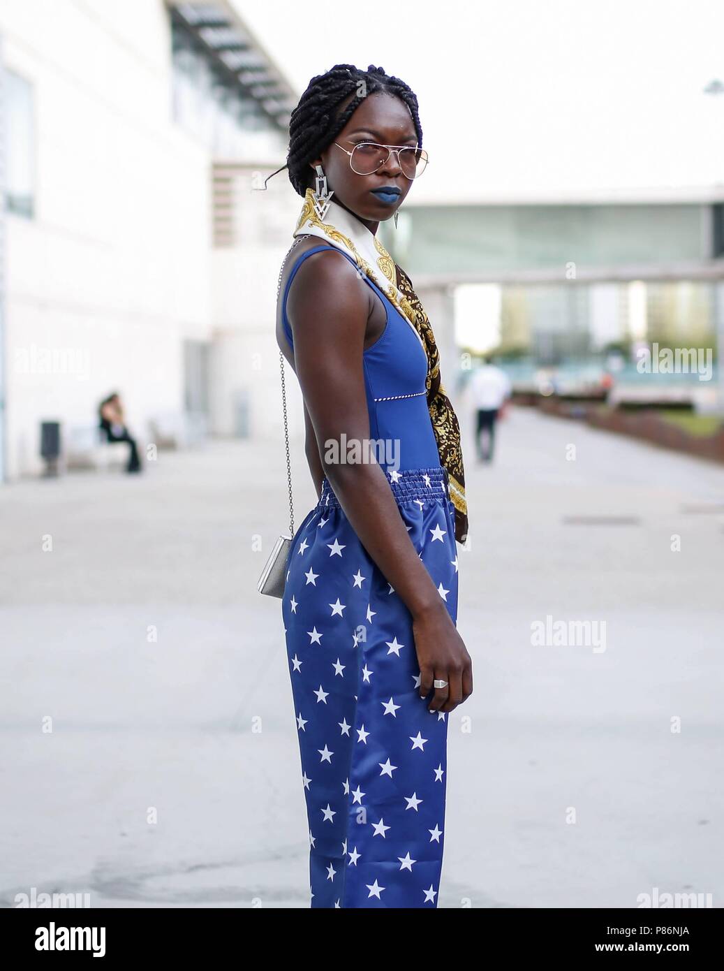 Dorothy Ghansah posing on the street during Mercedes Benz Fashion Week ...