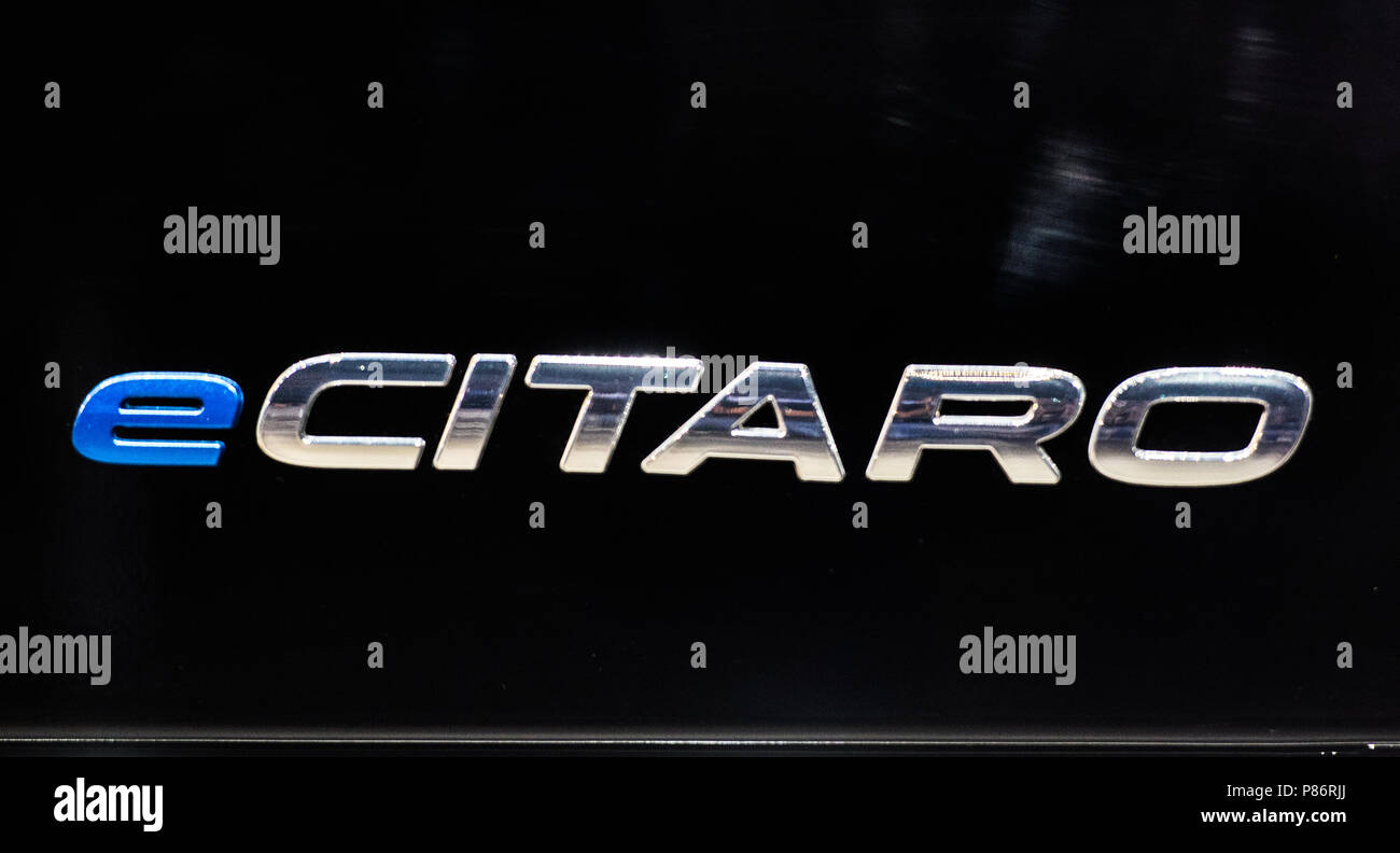 Mainz, Germany. 10th July, 2018. The logo of the new 'e Citaro ...