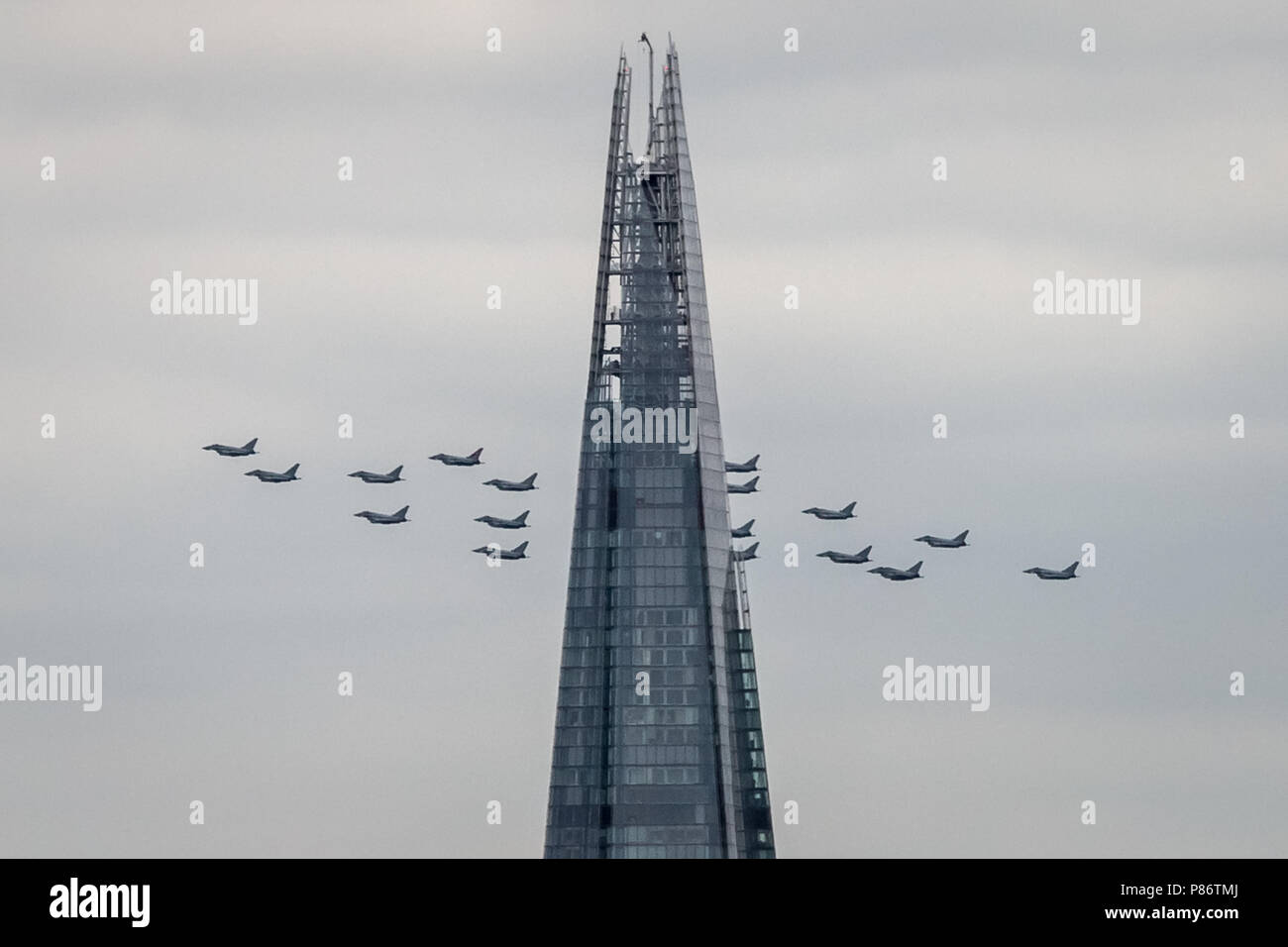London, UK. 10th July, 2018. RAF 100th Anniversary Flypast sees Typhoon ...