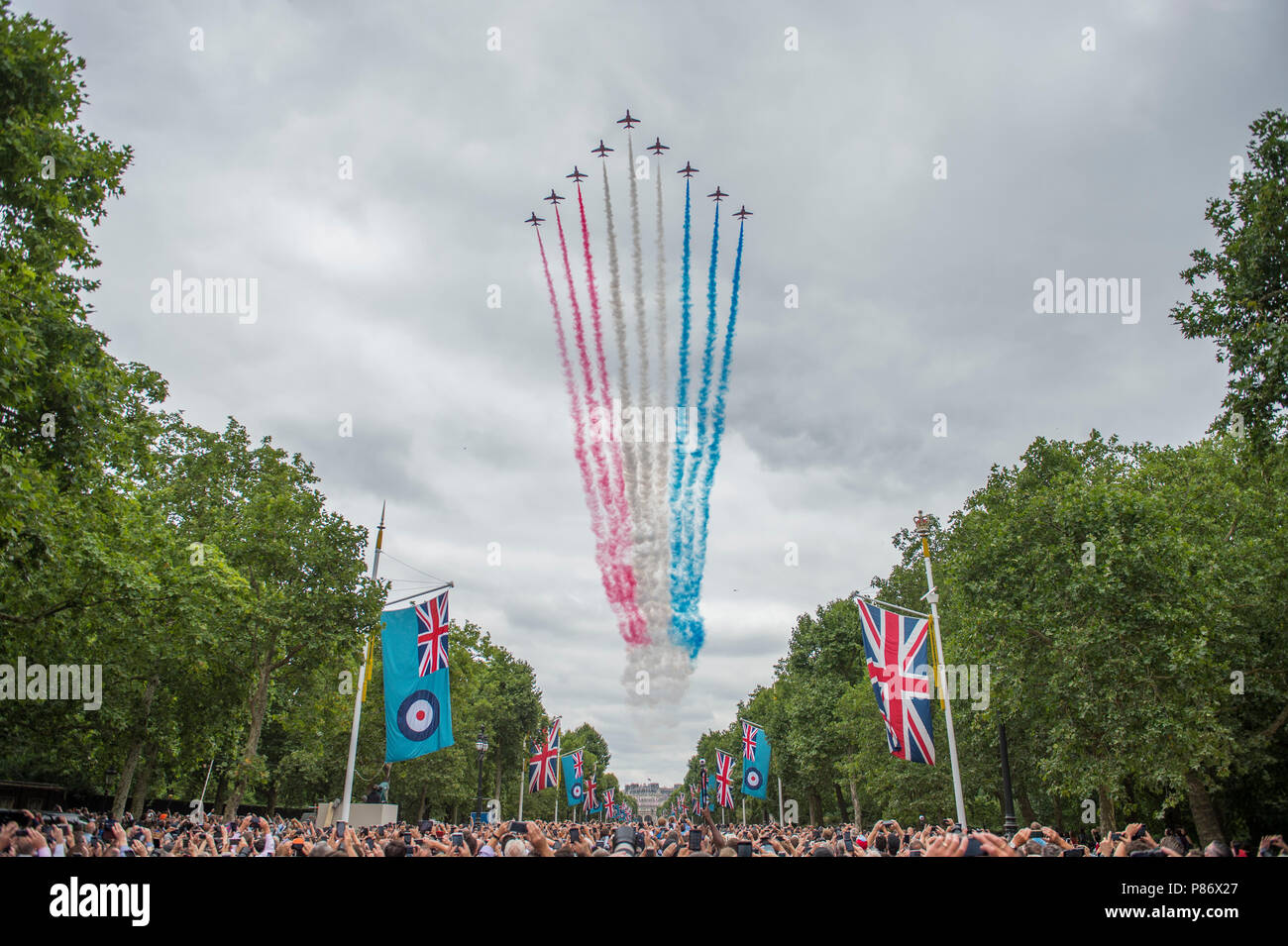 The Mall, London, UK. 10 July, 2018. Celebrations to mark the Centenary ...
