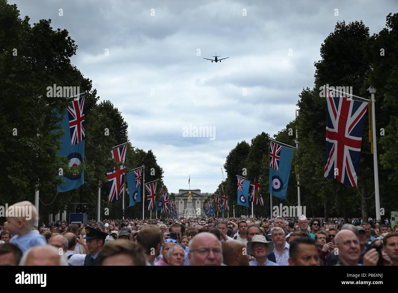 Aircraft in a spectacular flypast above The Mall in London, and is the ...