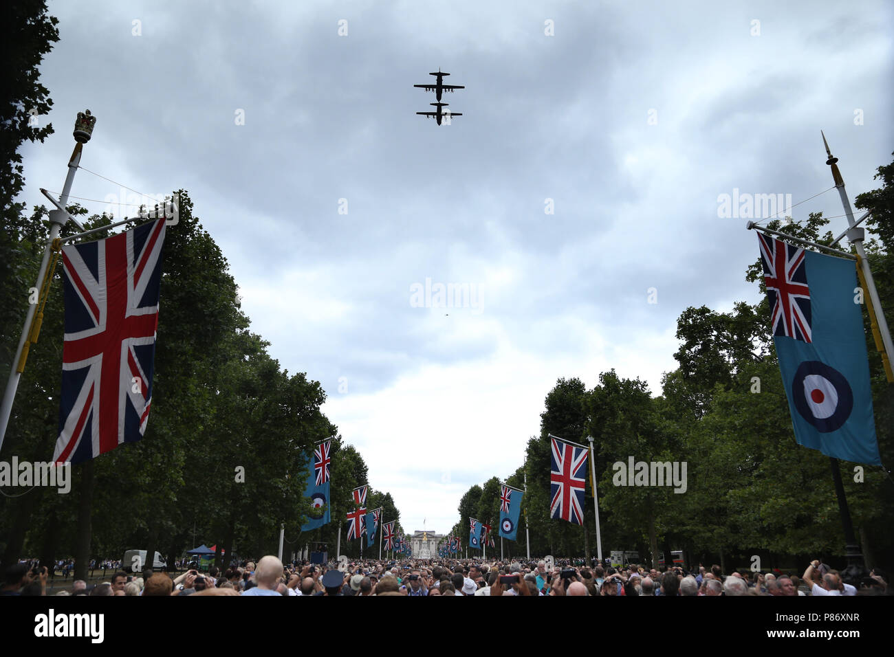 Aircraft in a spectacular flypast above The Mall in London, and is the ...