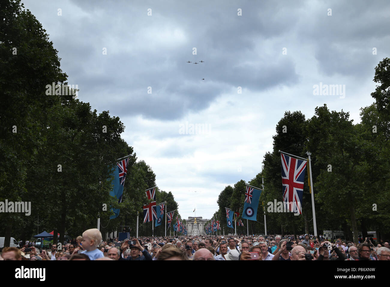 Aircraft in a spectacular flypast above The Mall in London, and is the ...