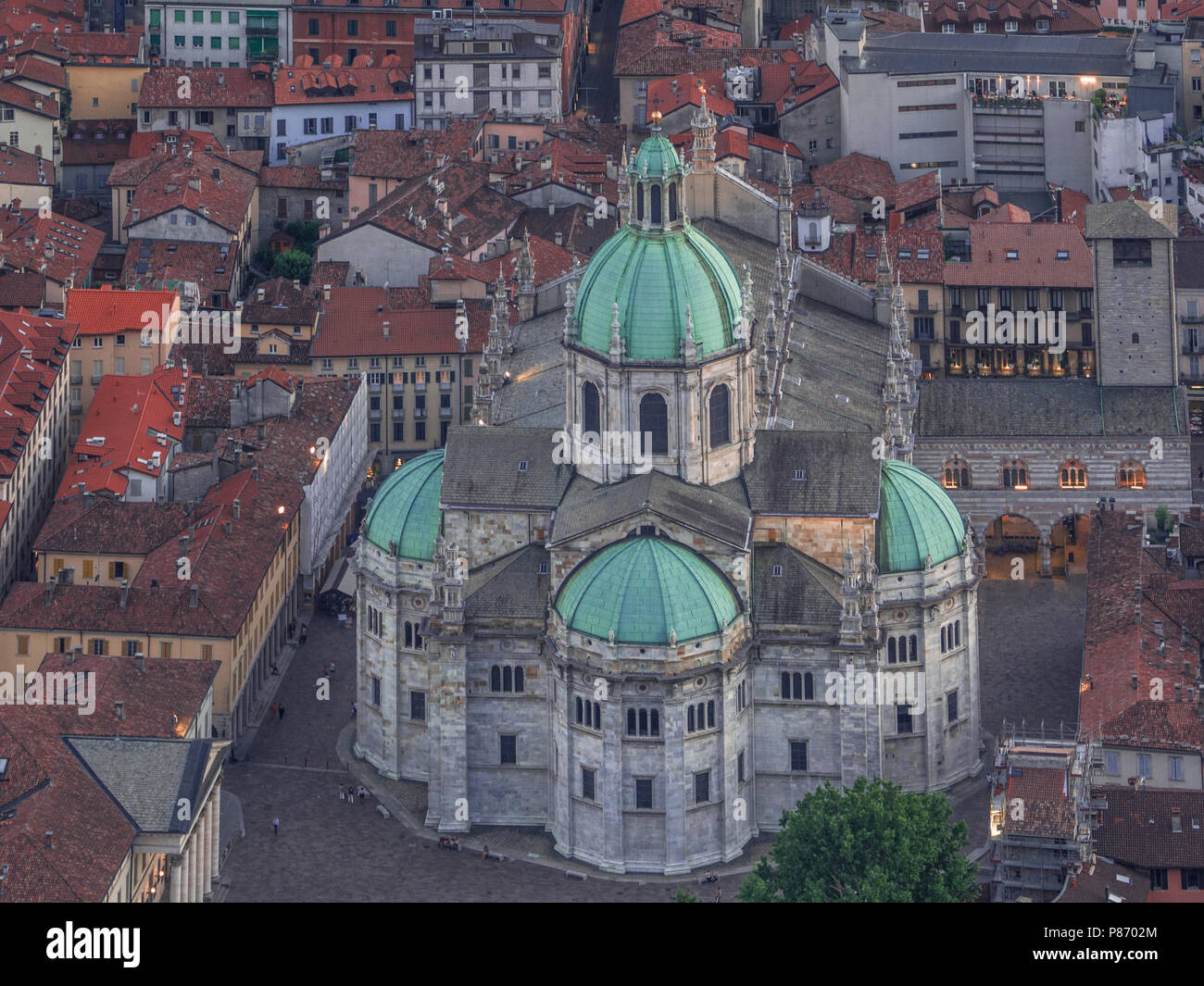 the city center of Como seen from the mountains that surround the lake ...