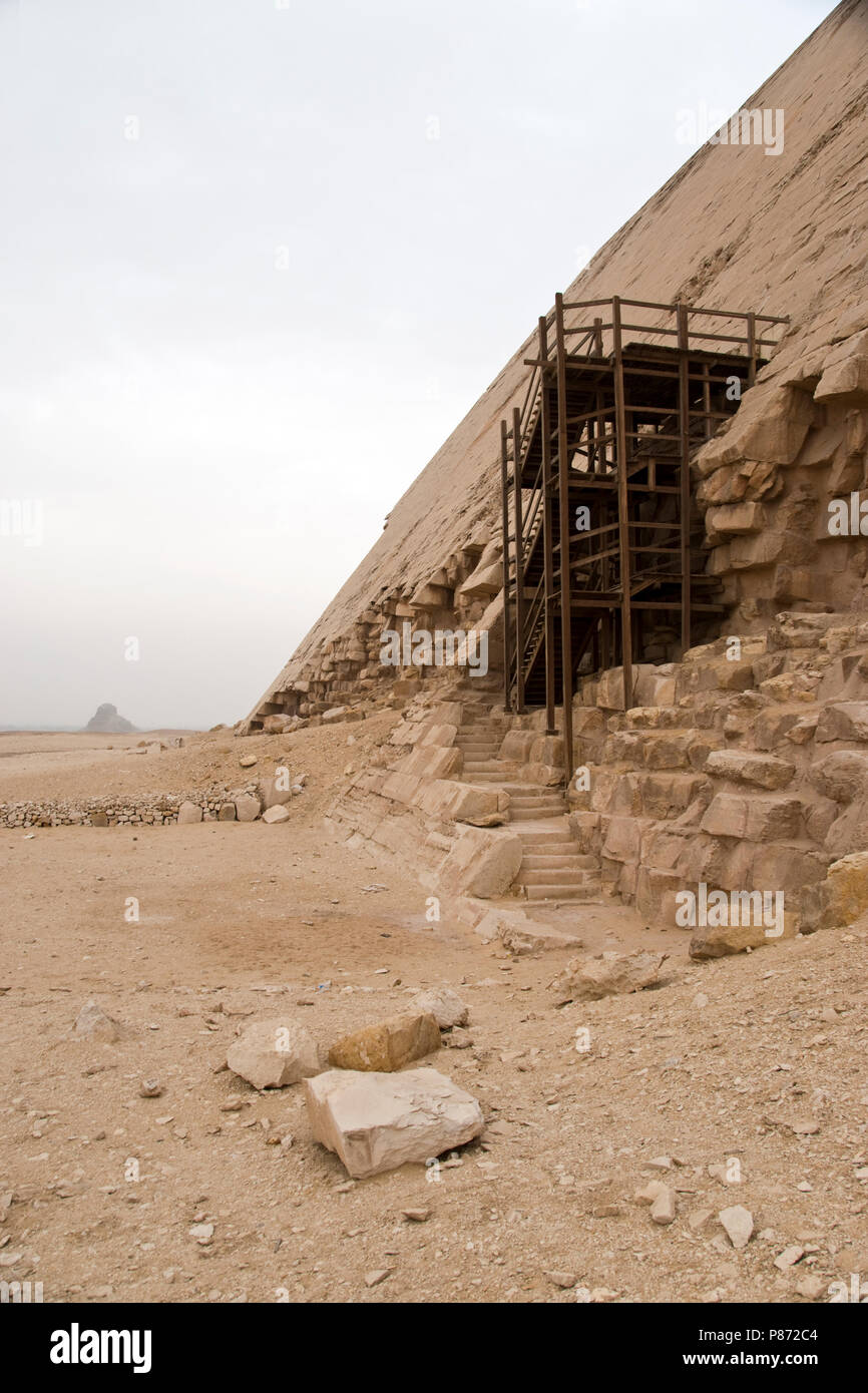 Wooden steps give access for archeologists into the Bent Pyramid at ...