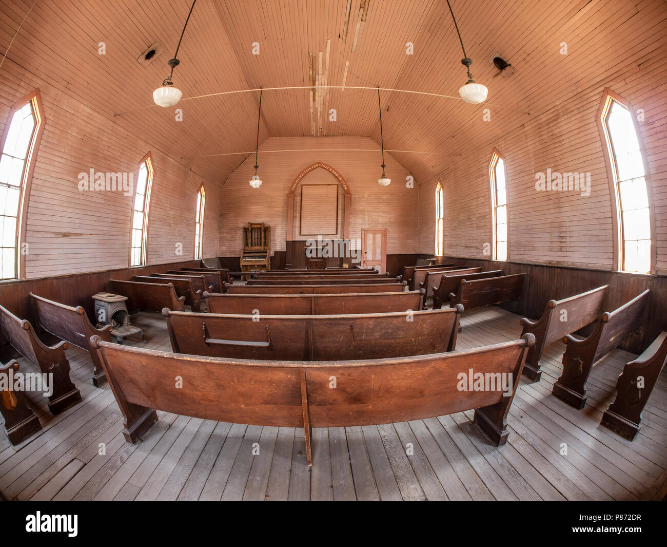 Inside the Methodist Church, Bodie ghost town, Bodie State Historic Park, California Stock Photo ...