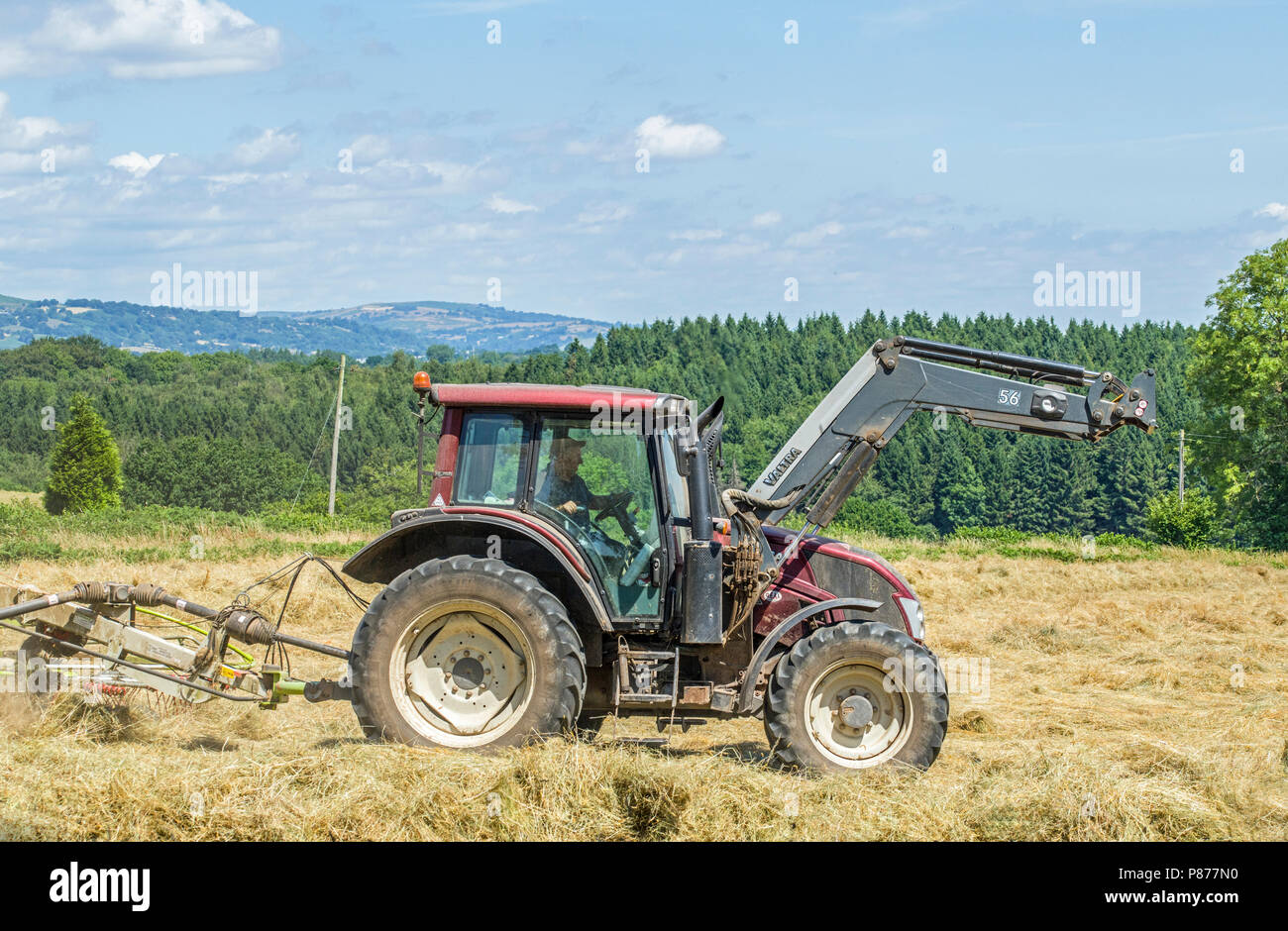 Tractor and Driver turning the hay grass to dry it out - South Wales ...