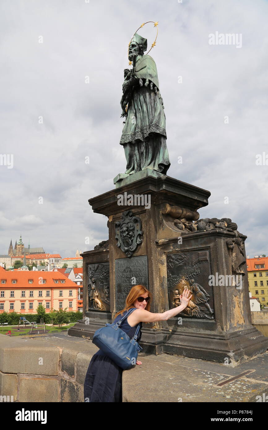 Statue of St John Nepomuk, touched to ensure return to Prague, Charles ...