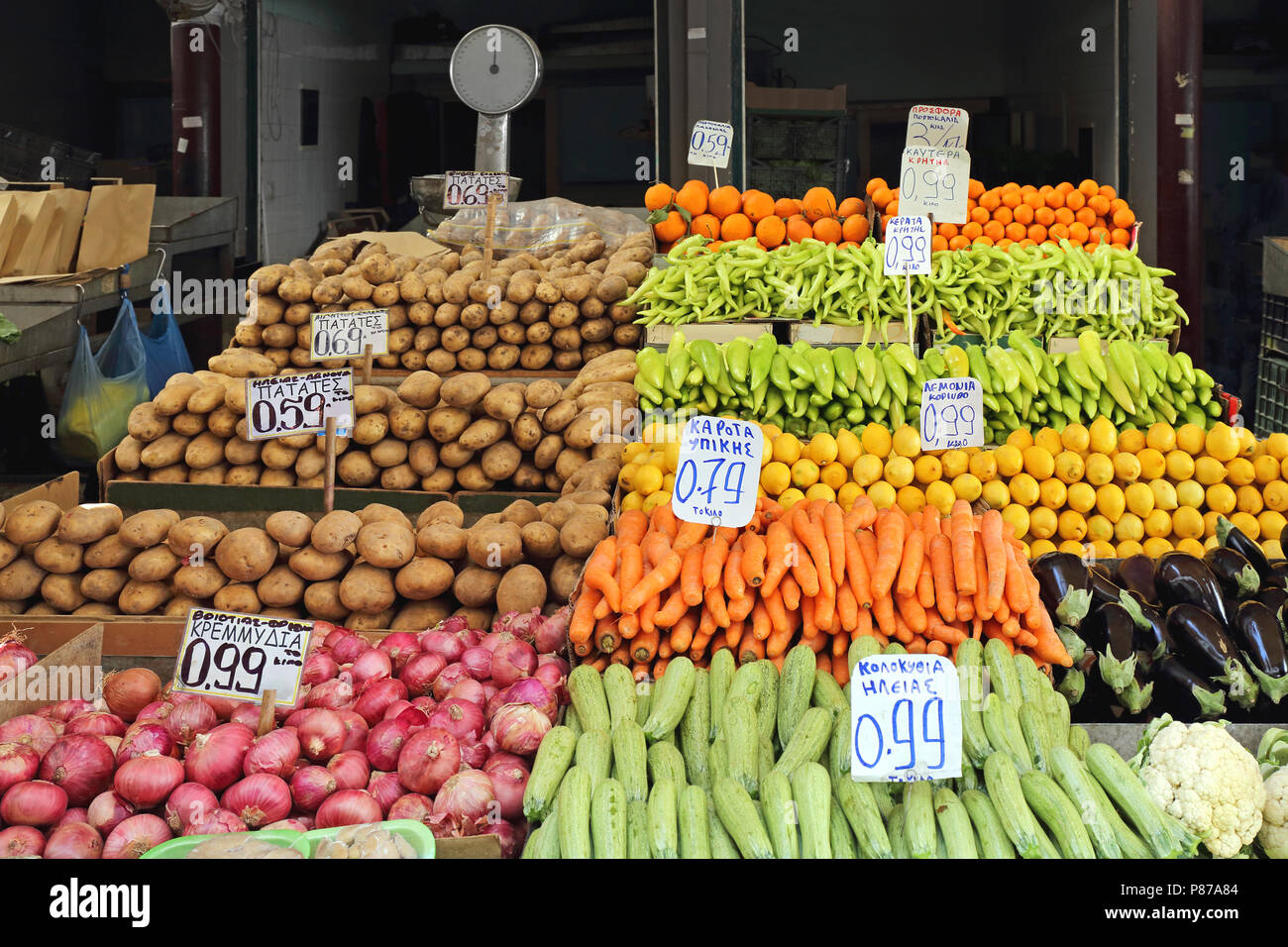 Fruits and Vegetables at Farmers Market Stall Stock Photo - Alamy