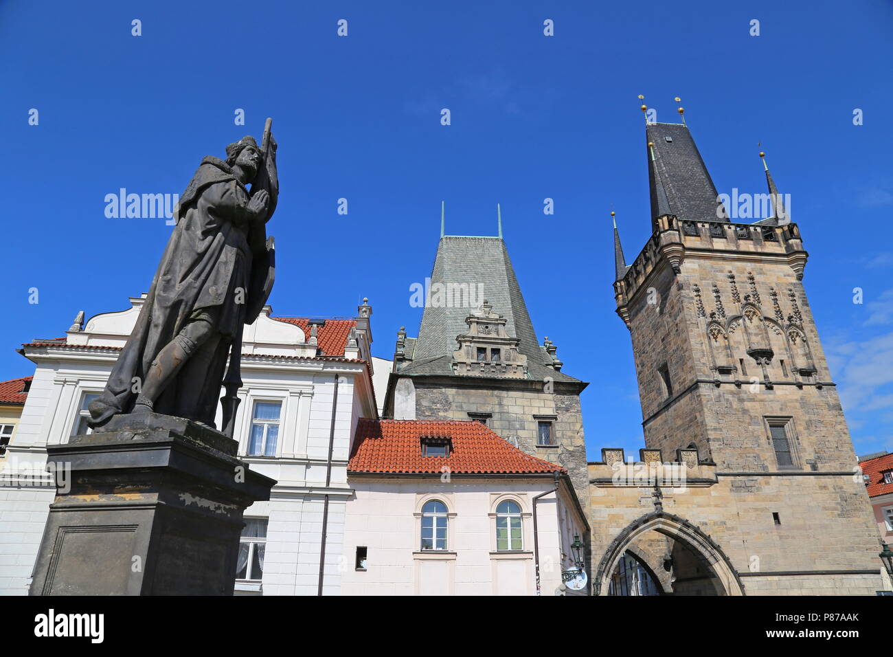 Statue of St Wencesles, Judith Bridge Tower and Little Quarter Bridge ...