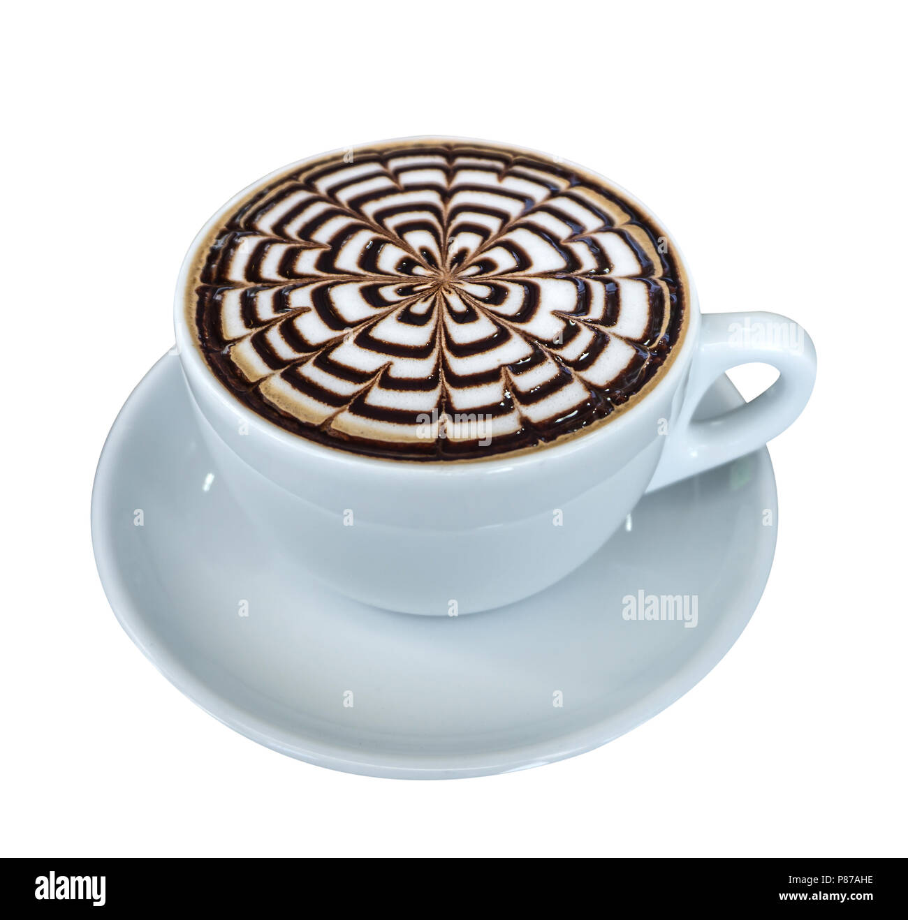 cup of mocha coffee with foam isolated on white, top view Stock Photo ...