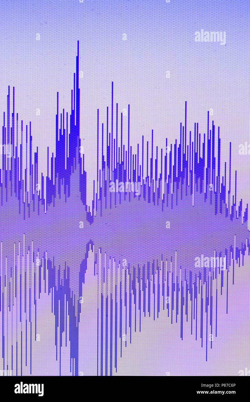 Audio sound wave studio editing computer program screen showings sounds ...