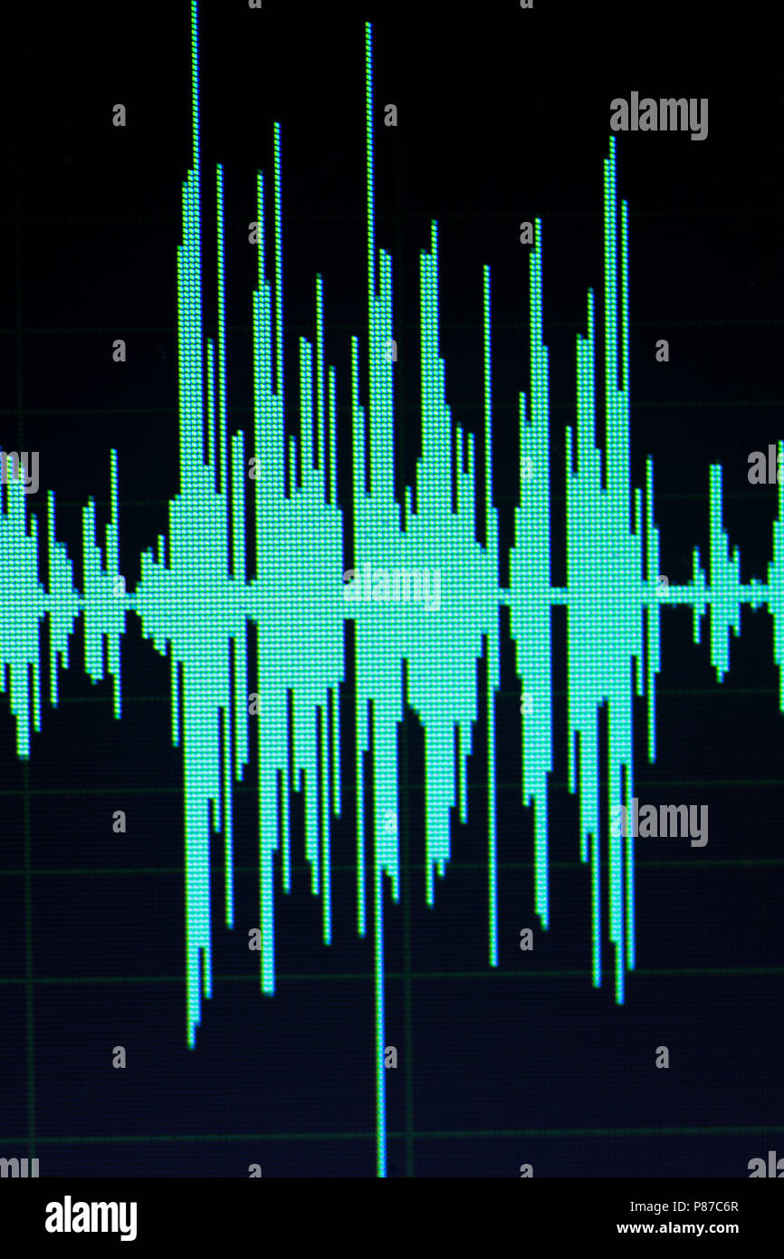 Audio sound wave studio editing computer program screen showings sounds ...