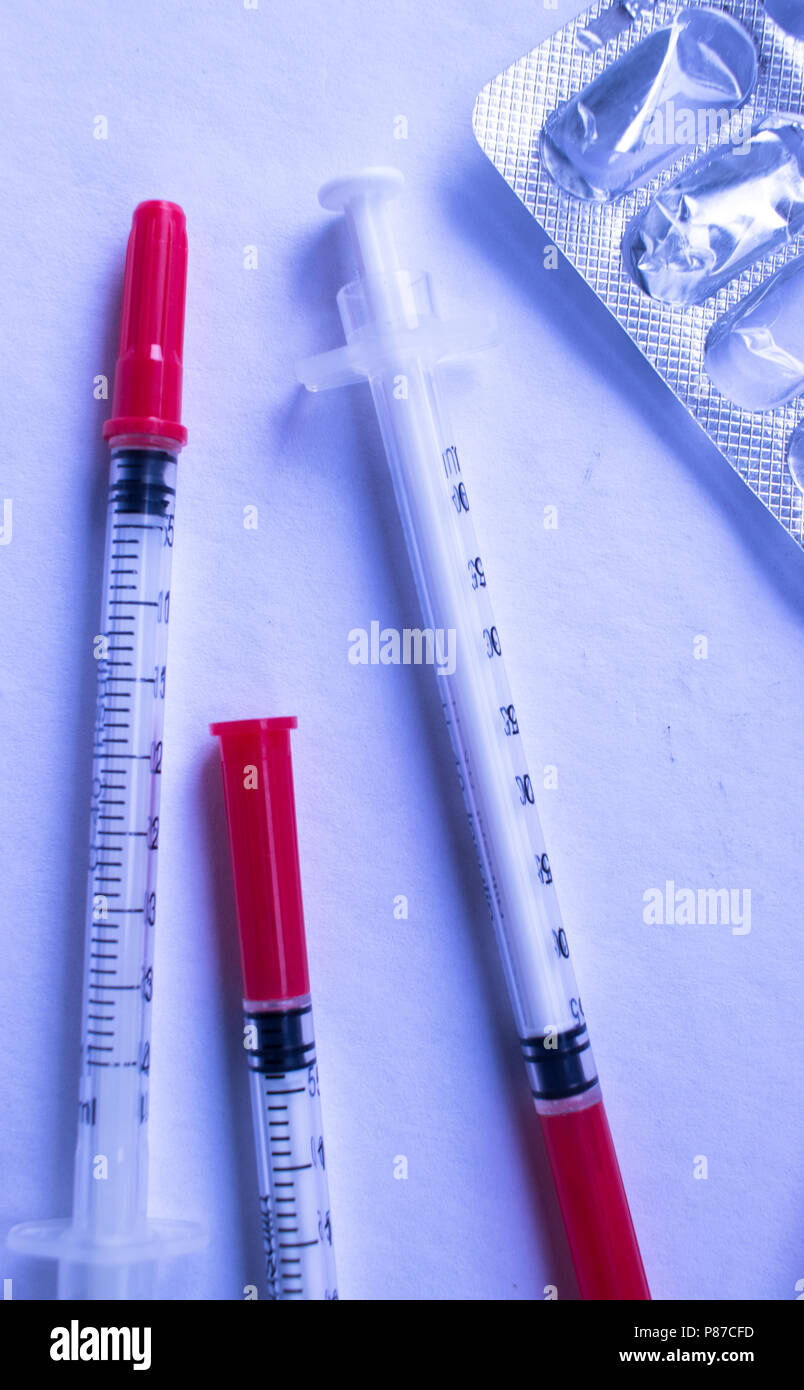 Medical prescription drug pills blister pack of red and white ...