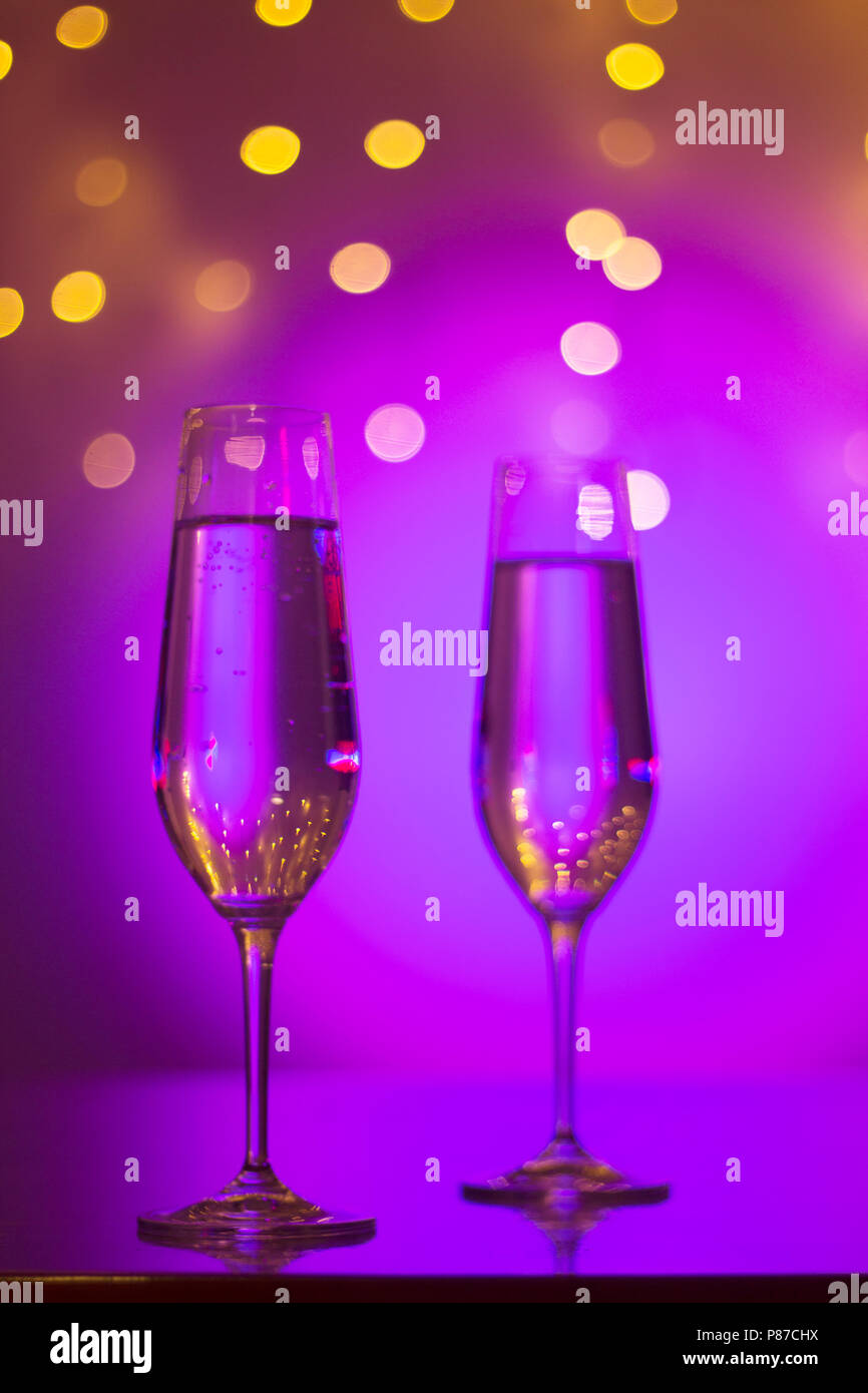 Champagne sparkling wine glasses of prosecco cava in nightclub party ...