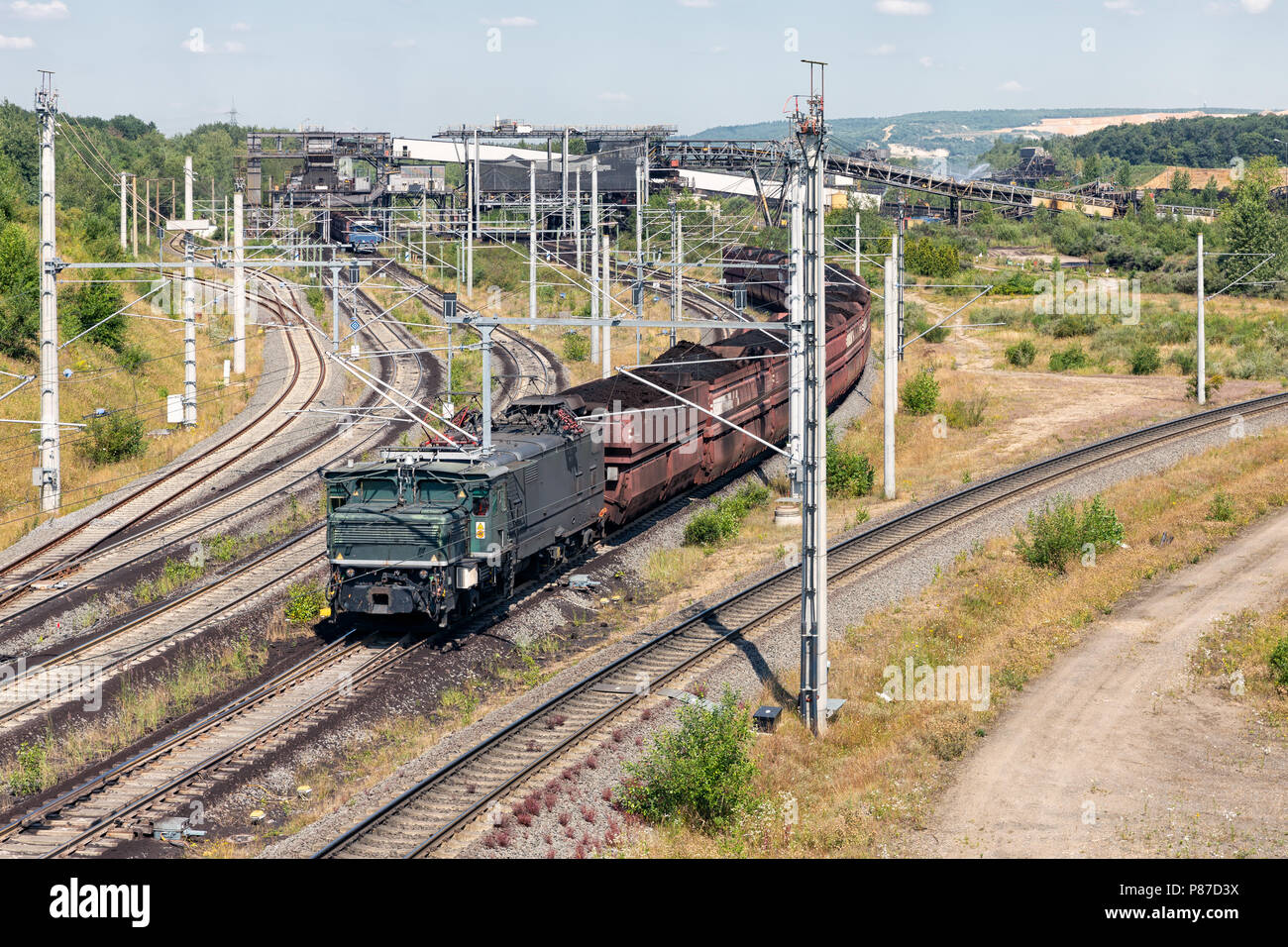 German train transporting brown coals from Hambach mine to power plant ...