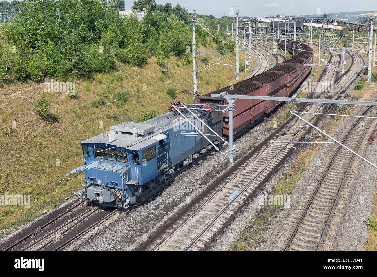German train transporting brown coals from Hambach mine to power plant ...