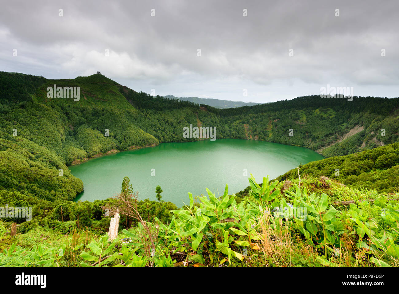 Panoramic landscape from Azores lagoons. The Azores archipelago has ...
