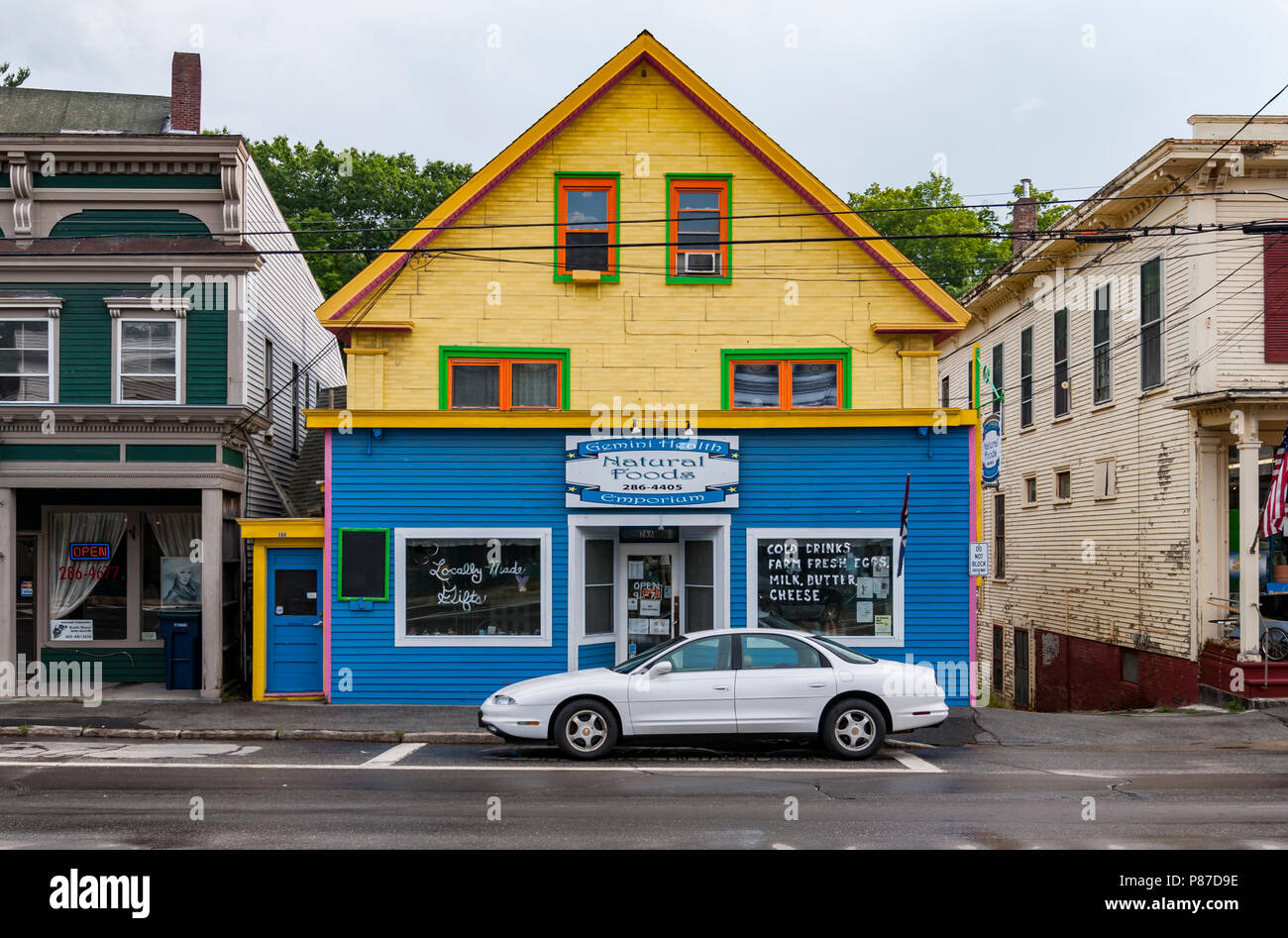 NORTHFIELD, MAINE - JULY 31: Main street with old New England style ...