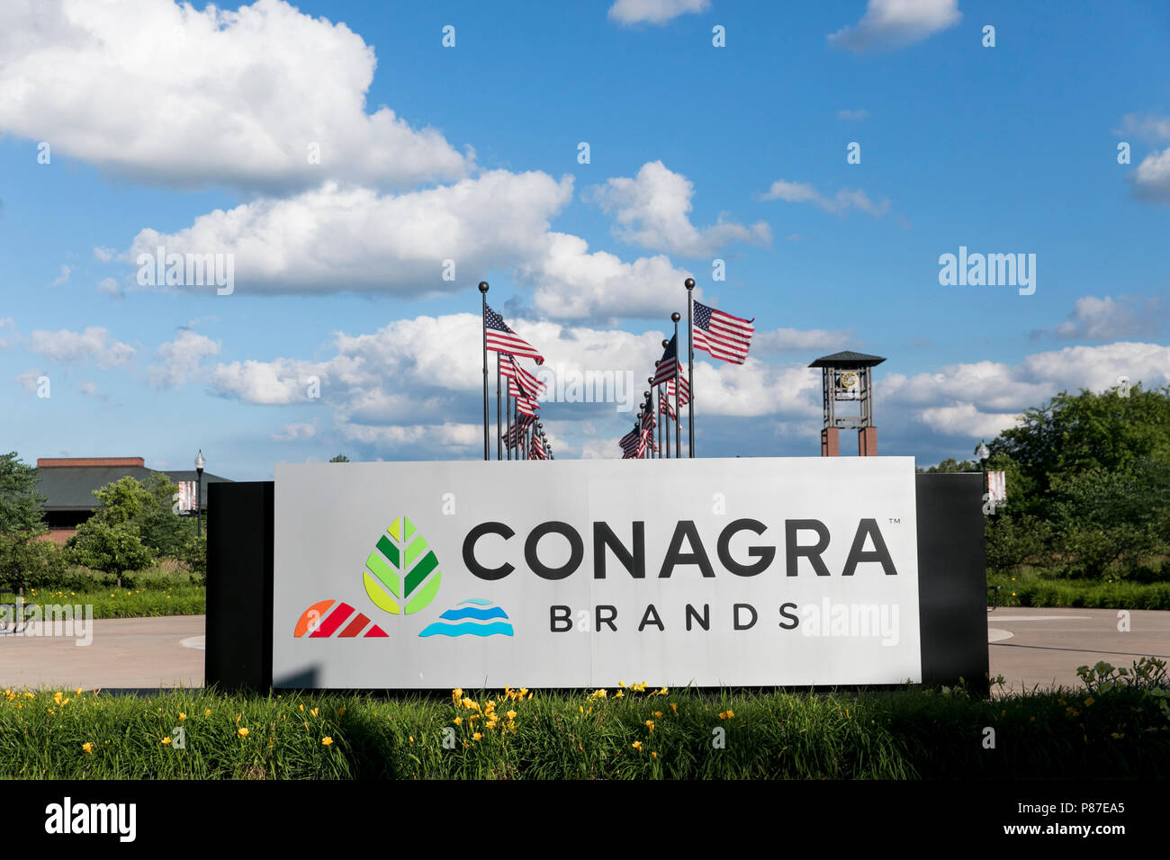 A logo sign outside of a facility occupied by Conagra Brands, Inc., in ...