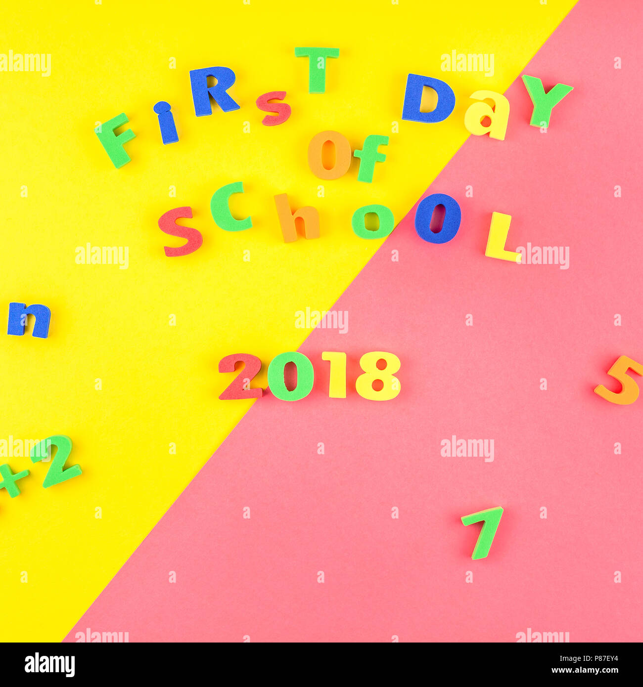 Square Creative flat lay back to school concept with welcome letters ...