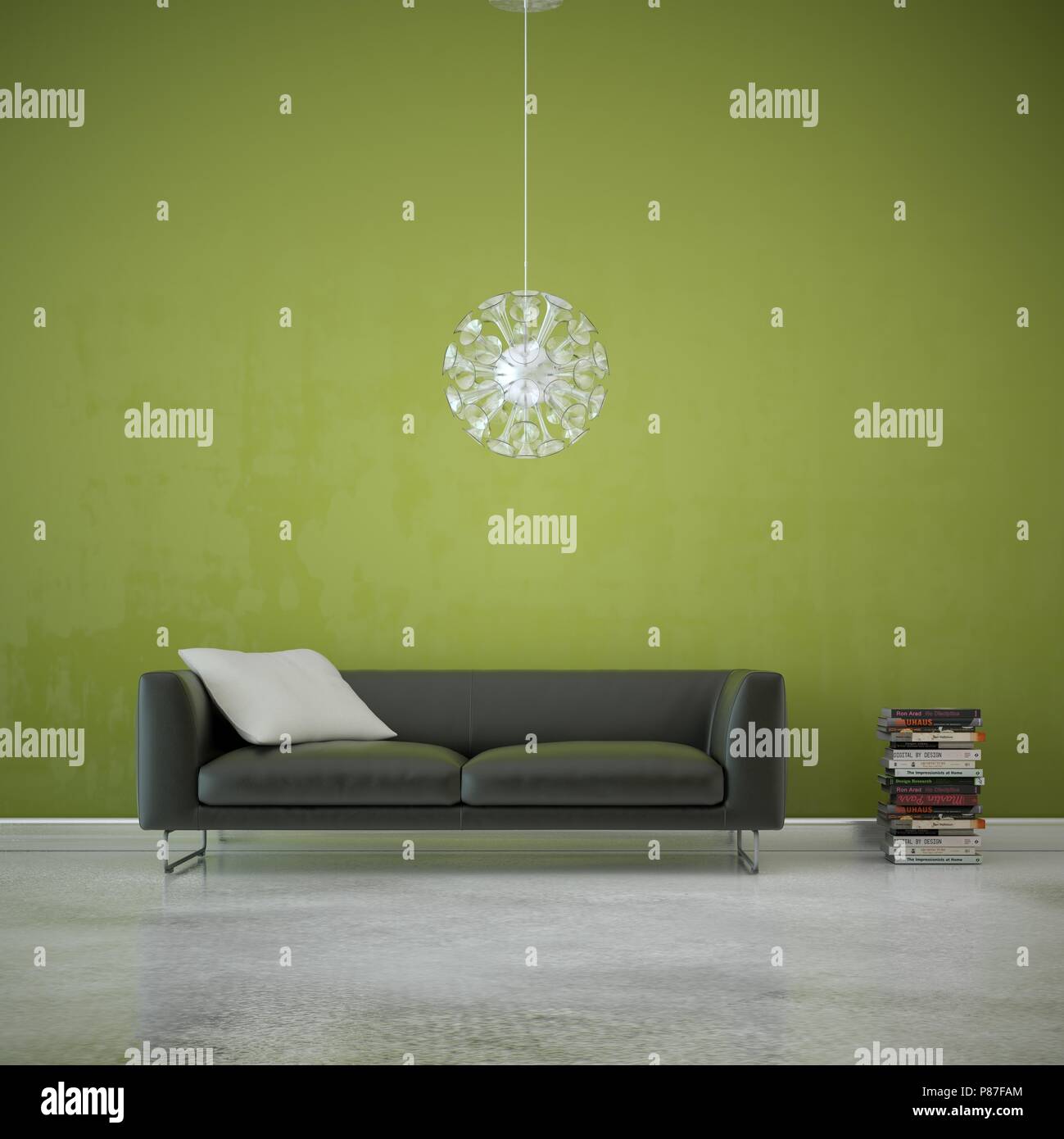 Interior design bright room with black sofa Stock Photo - Alamy