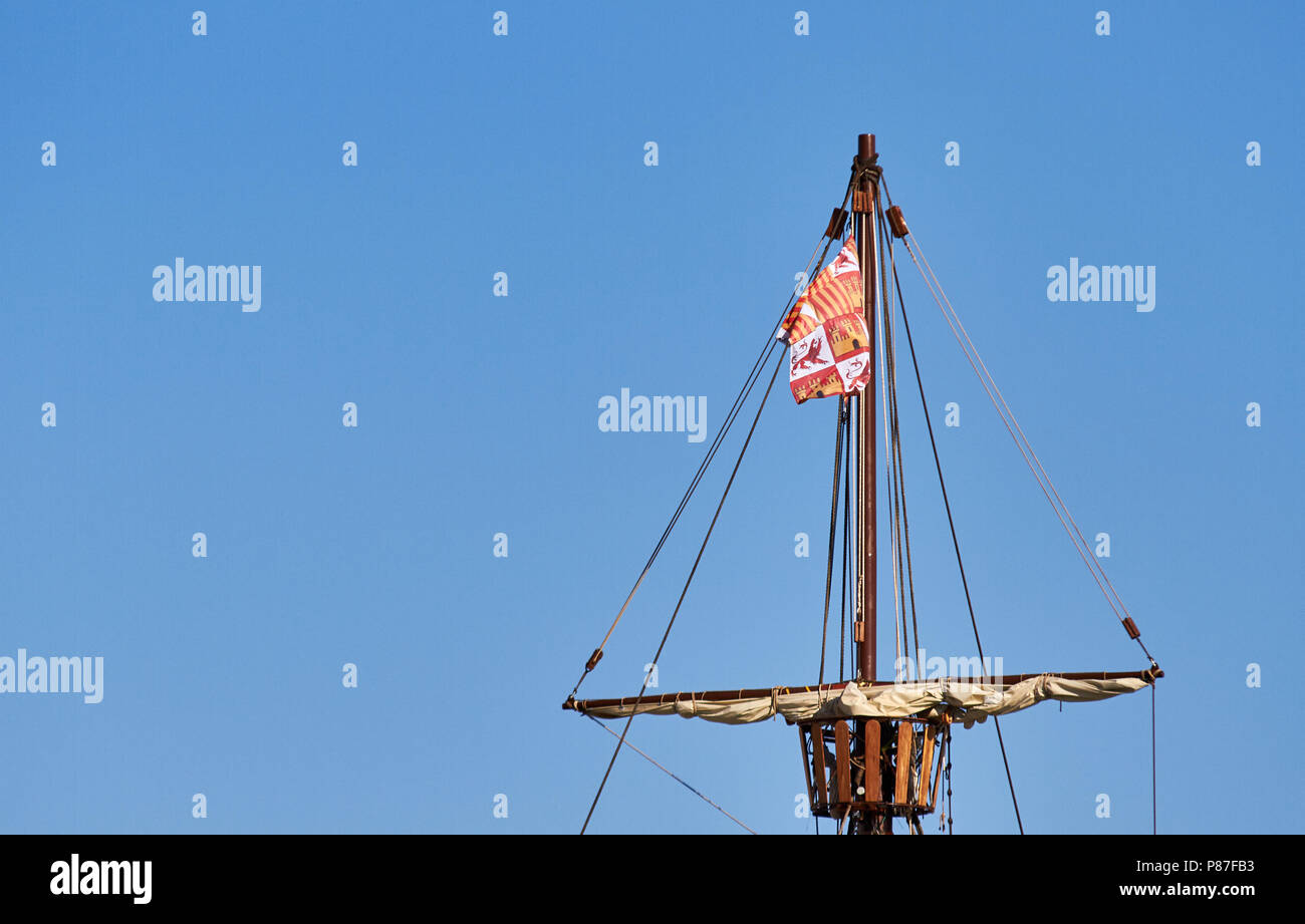 Mast detail of the spanish replica of the Nao de Santa Maria vessel ...