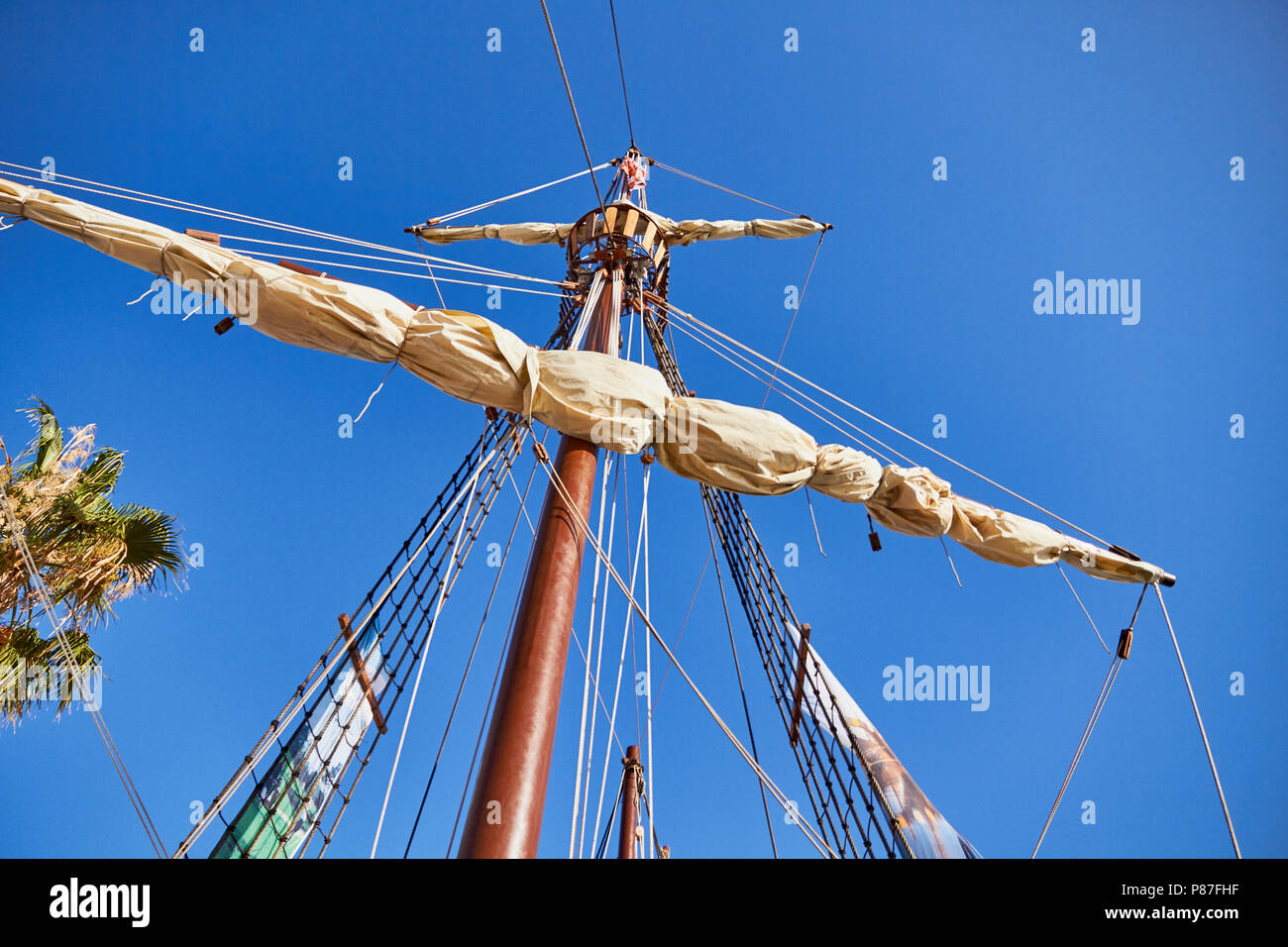 Mainsail mast of the spanish replica of the Nao de Santa Maria vessel ...