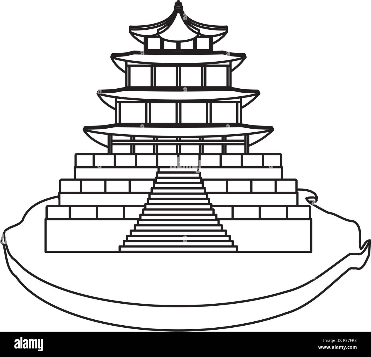 Landscape with South korea iconic building icon over white background ...