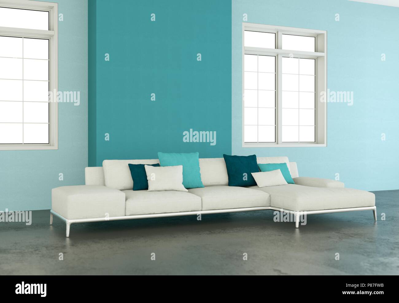Interior design modern bright room with white sofa Stock Photo - Alamy
