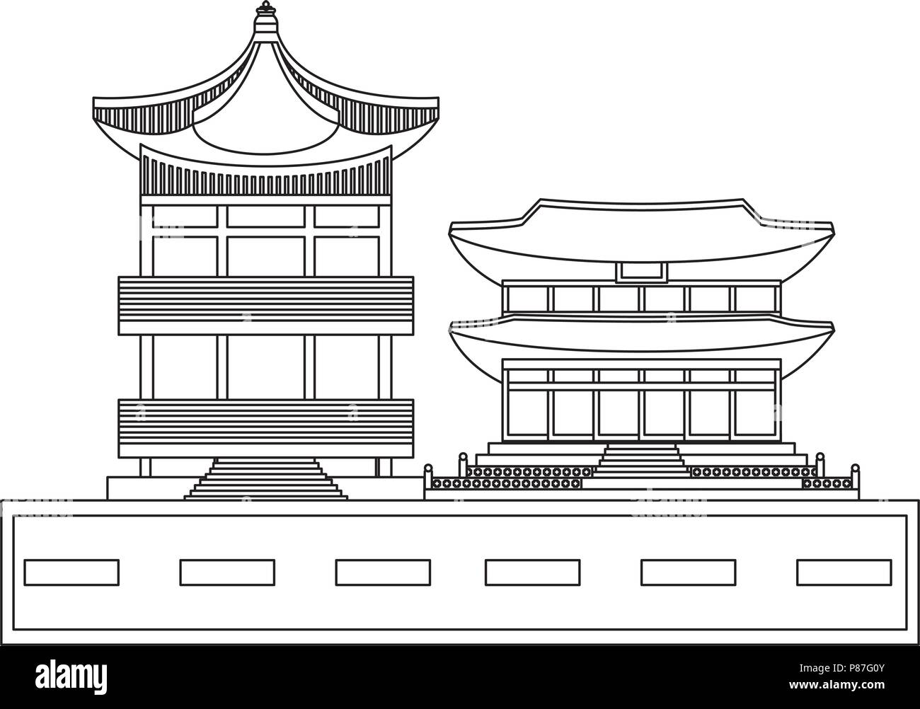 street with South korea iconic buildings icon over white background ...