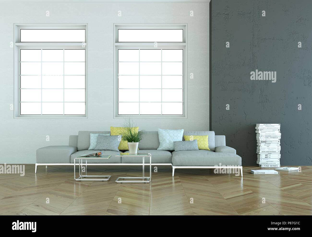 Interior design modern bright room with white sofa Stock Photo - Alamy